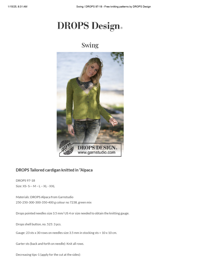 Free DROPS Swing Cardigan Pattern | PDF | Knitting | Seam (Sewing)