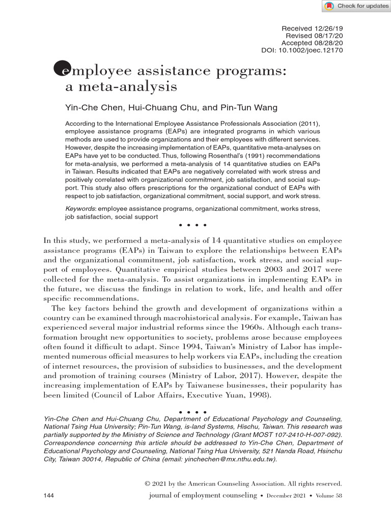 Journal of Employment Couns - 2021 - Chen - Employee Assistance ...
