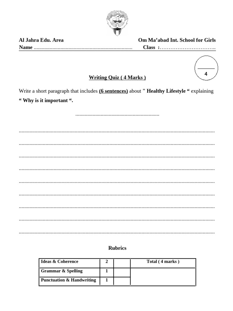 Writing Quiz 1st Term Copy 1 | PDF