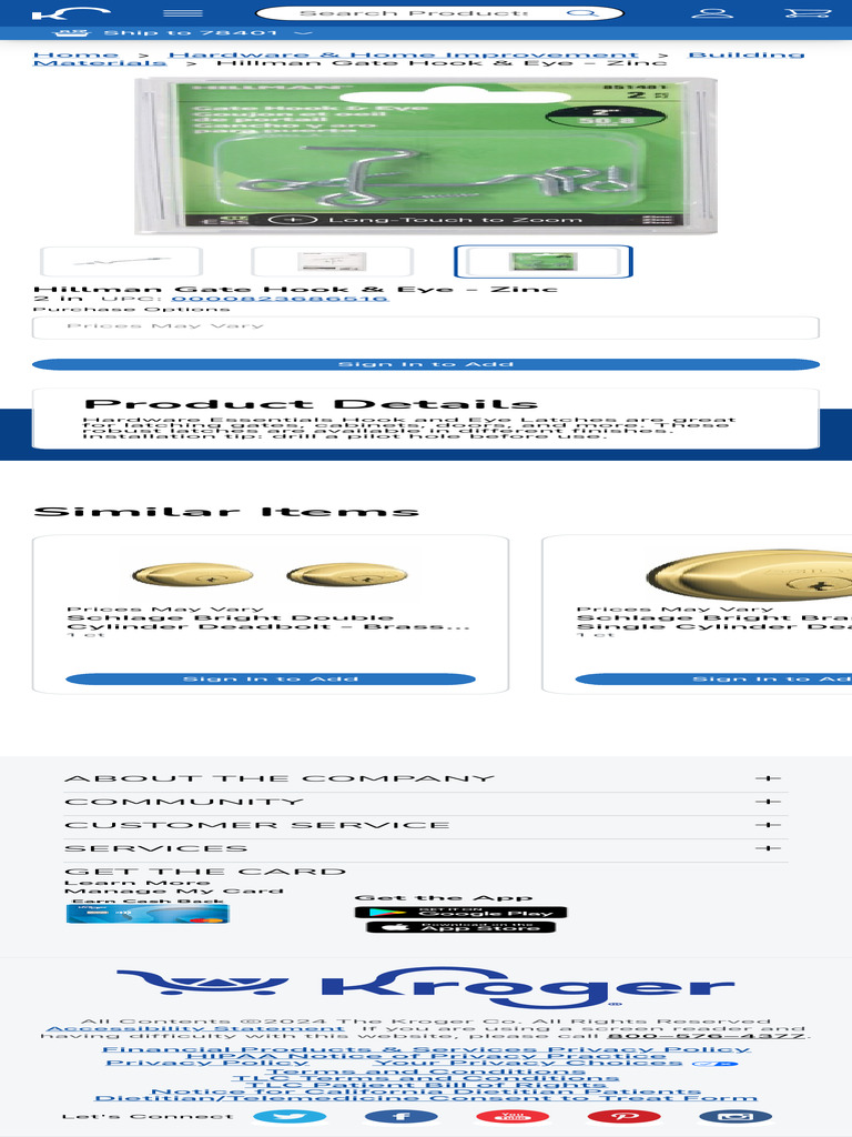 Hillman Gate Hook & Eye - Zinc, 2 in - Kroger | PDF