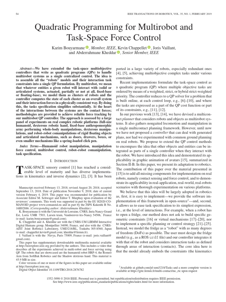Quadratic Programming For Multirobot and Task-Space Force Control | PDF ...