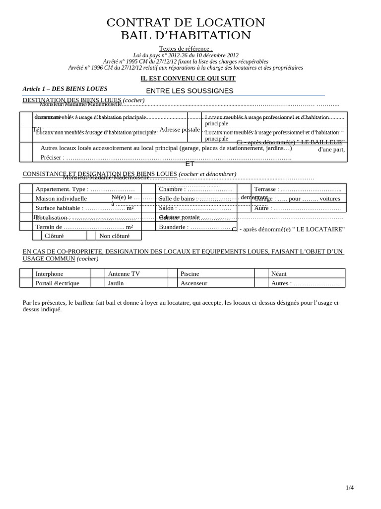 Bail d'Habitation: Contrat, Obligations et Conditions | PDF | Location | Logement