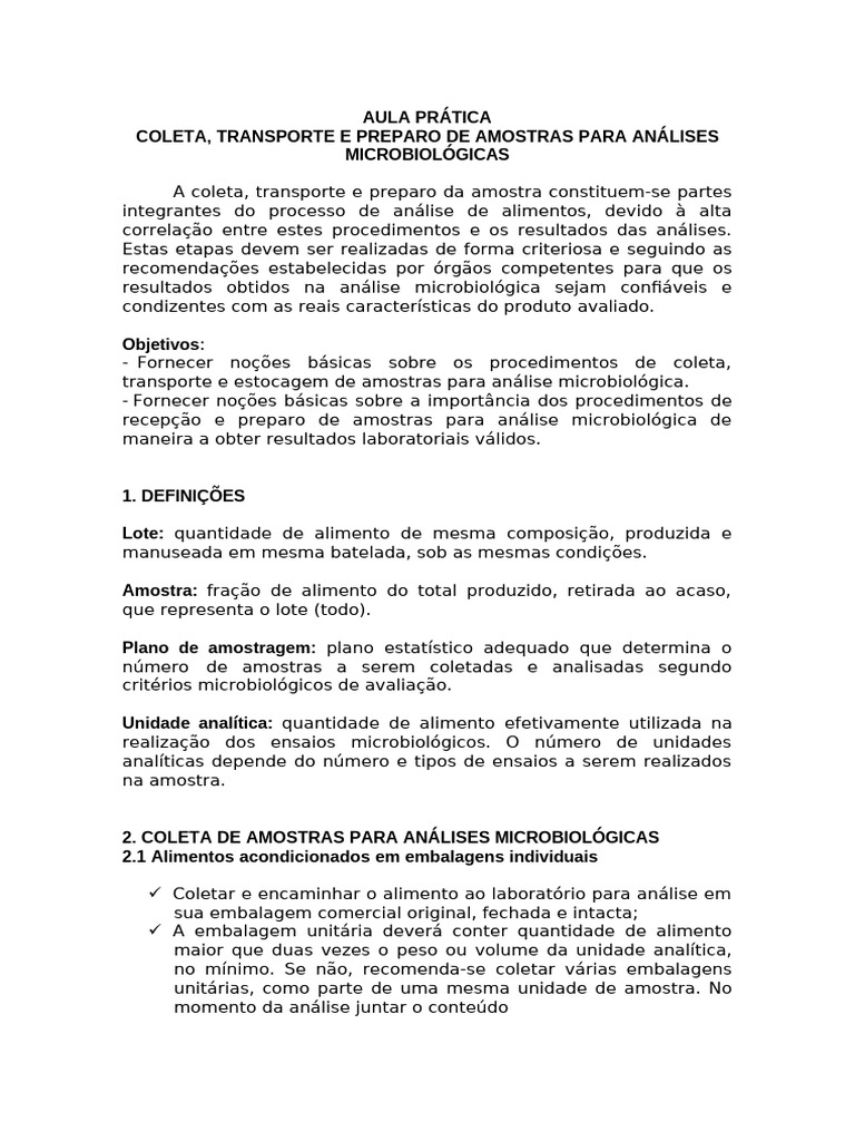 Aula Pratica (1) | PDF | Amostragem (Estatística) | Alimentos