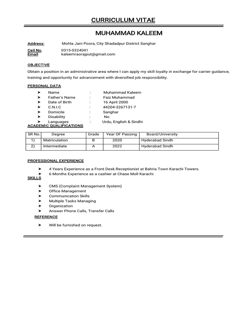 Muhammad Kaleem's CV for Admin Roles | PDF