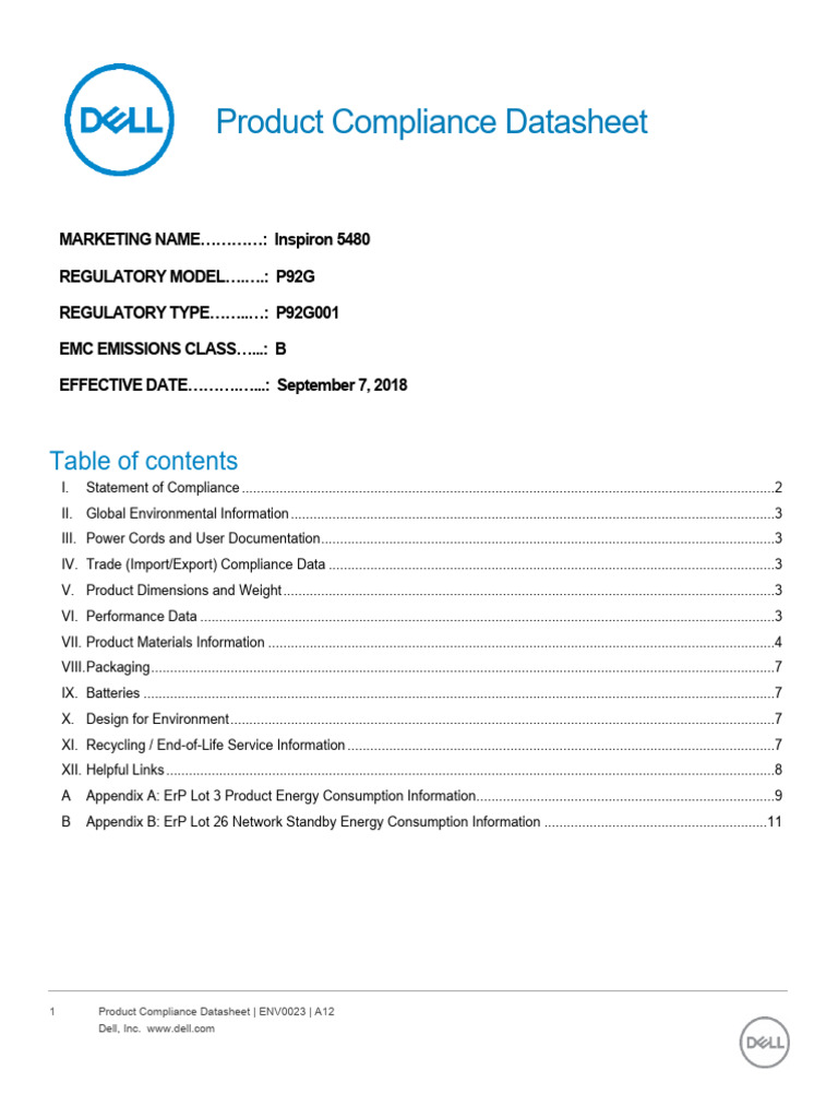 Dell Inspiron 5480, p92g, p92g001, Dell Regulatory and Environmental ...