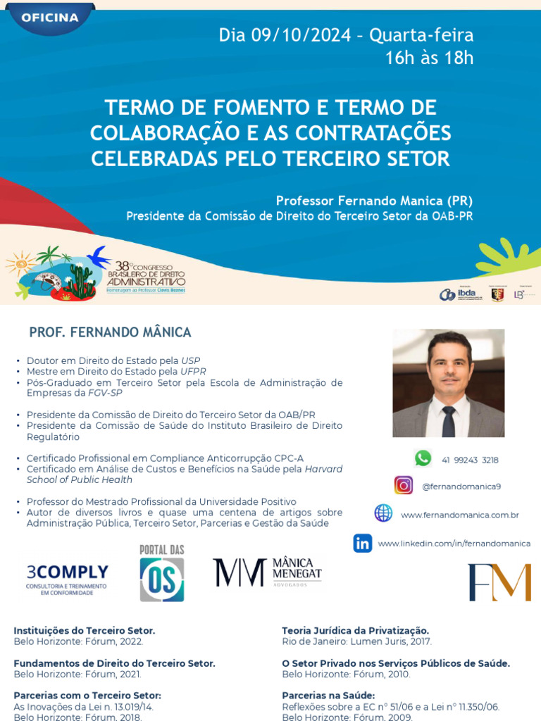 CBDA 2024 Oficina Termo de Fomento e Colaboração Prof. Fernando Manica ...