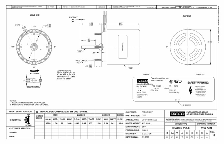 Fasco D227 Dimensional Drawing | PDF