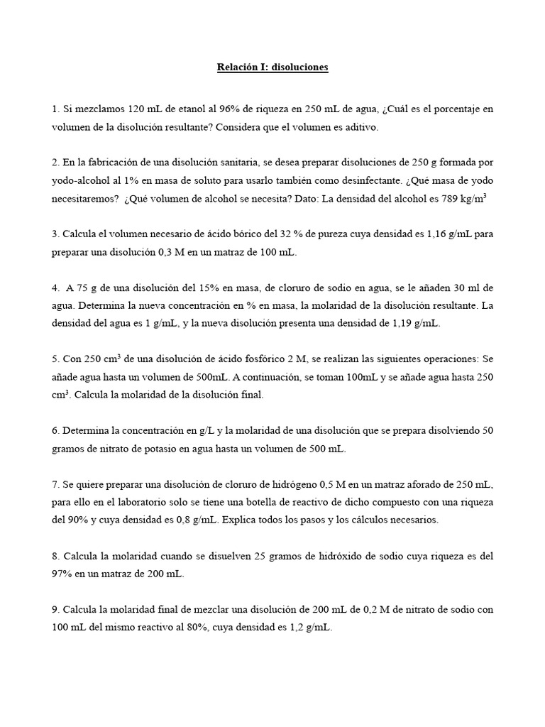 Cálculos de Disoluciones Químicas | PDF
