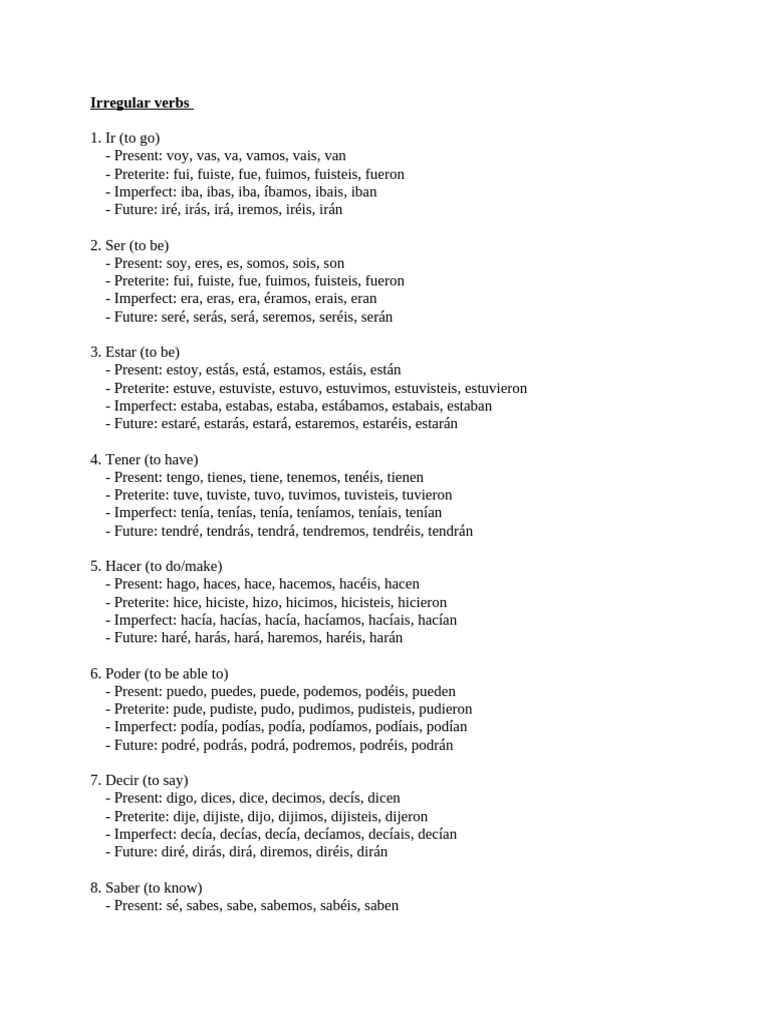 Irregular verbs and conjugations | PDF