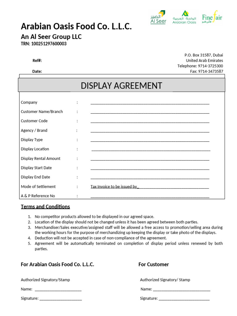 Display Agreement for Arabian Oasis | PDF | Business