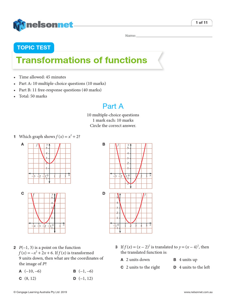 CH 2 Transformations of Functins Topic Test | PDF | Function ...