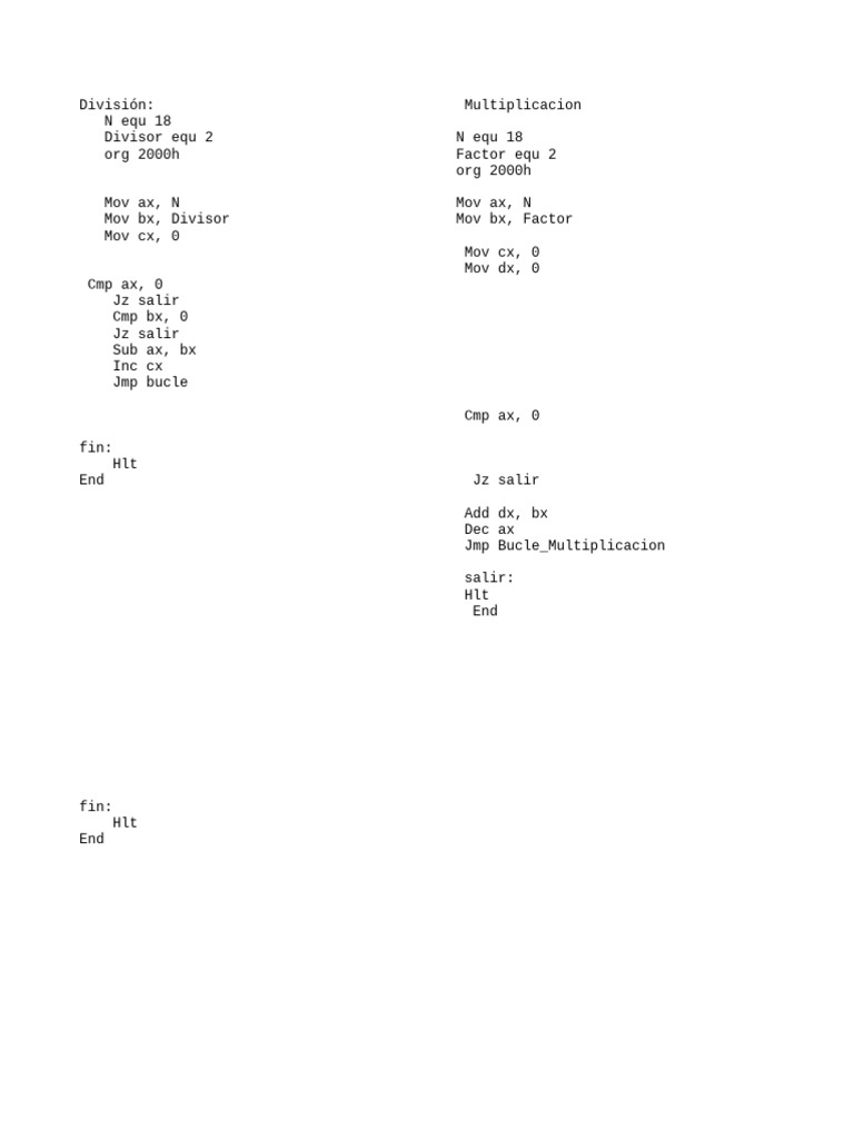 Multiplicacion y Division en Assembler | PDF