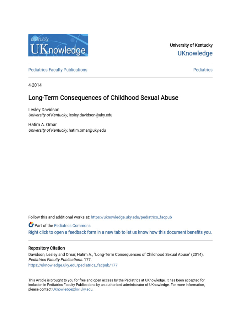 Long Term Consequences of Childhood Sexual Abuse Ktev67zw4m | PDF ...