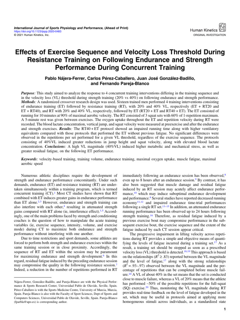 2021_IJSPP_Nájera-Ferrer_Effects of Exercise Sequence and Velocity Loss | PDF | Strength ...