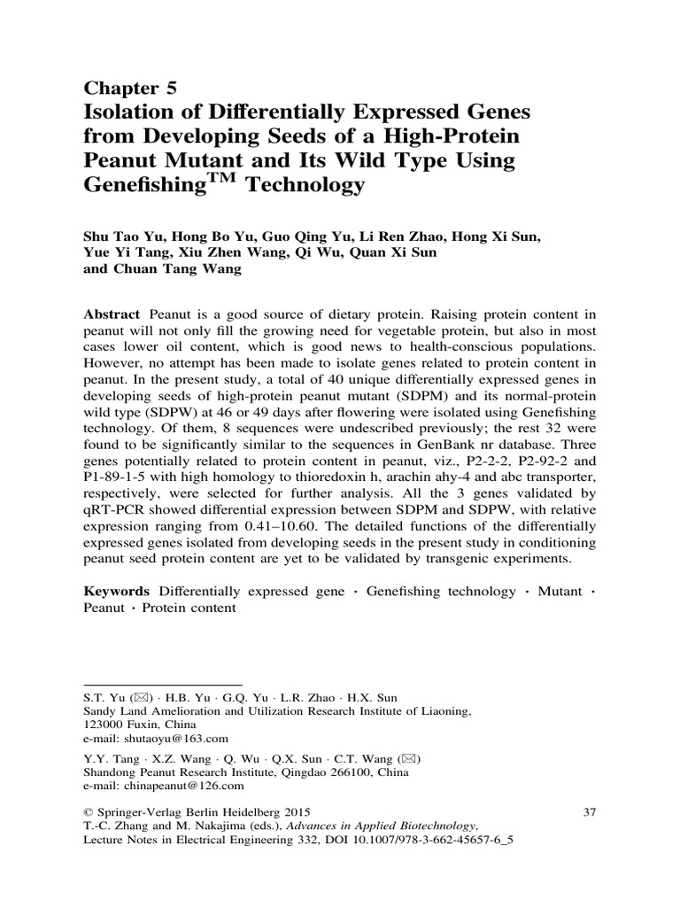 Isolation of Differentially Expressed Genes From Developing Seeds of A High-Protein Peanut ...
