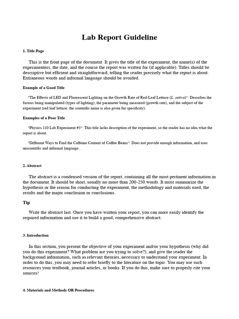 Lab Report Guideline | PDF | Experiment | Methodology