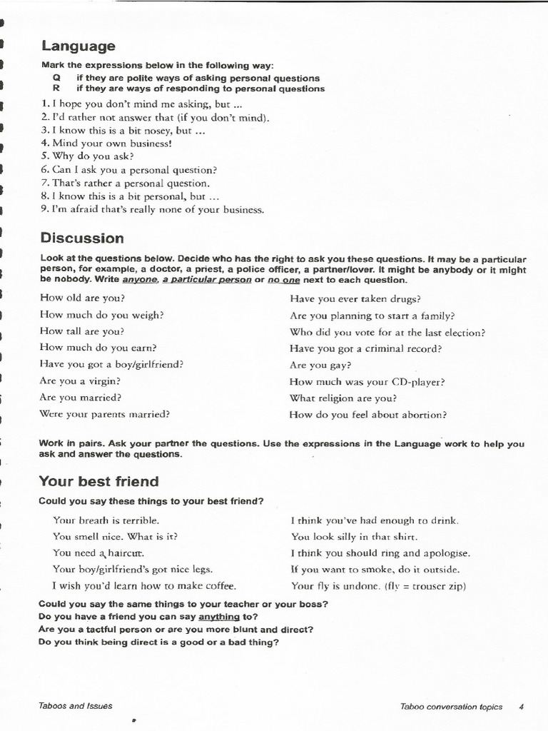 Taboo Conversation Topics 2 | PDF