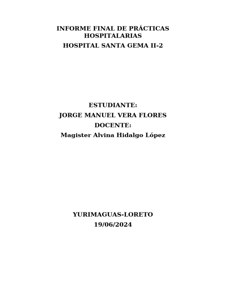 Informe de Prácticas en Enfermería 2023 | PDF | Enfermería | Hospital