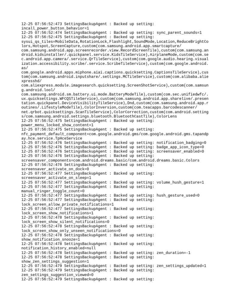 Android Settings Backup Log | PDF