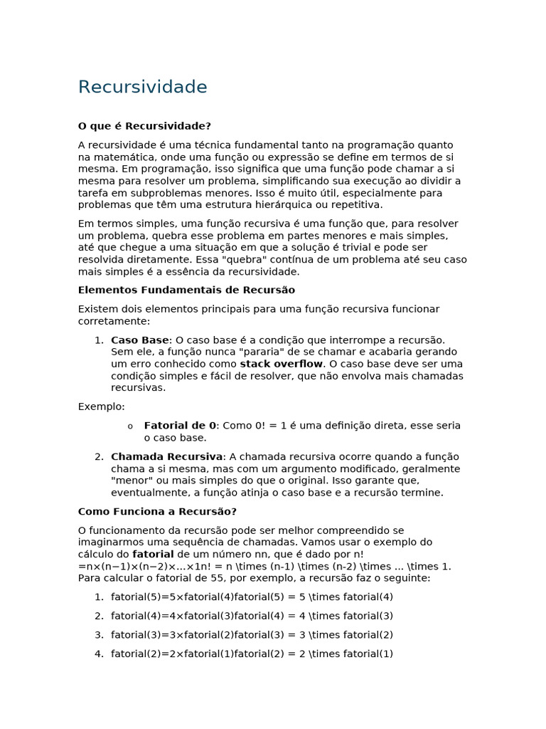 Entendendo a Recursividade em Programação | PDF | Recursão | Algoritmos