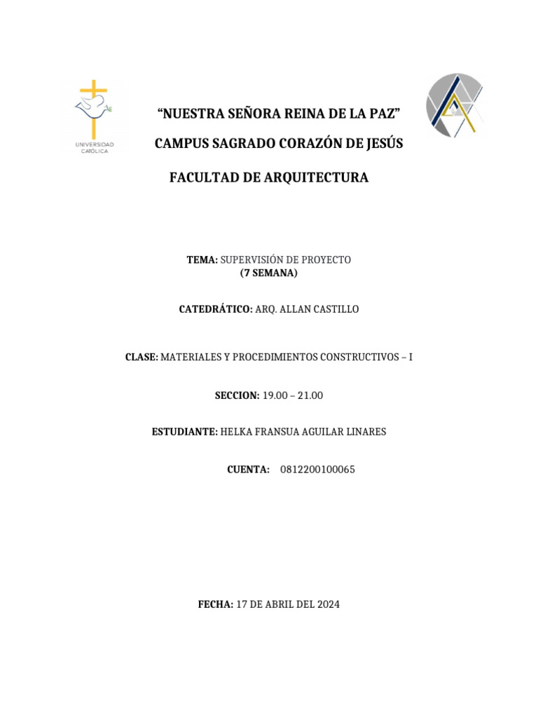 Supervisión de Proyecto Semana 7 - Helka - Aguilar - Original | PDF | Barrio residencial | Hormigón