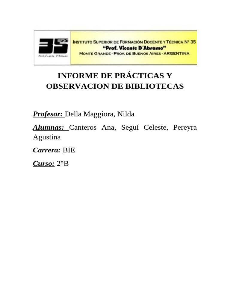 Informe de Prácticas en Biblioteca Escolar | PDF | Biblioteca escolar ...