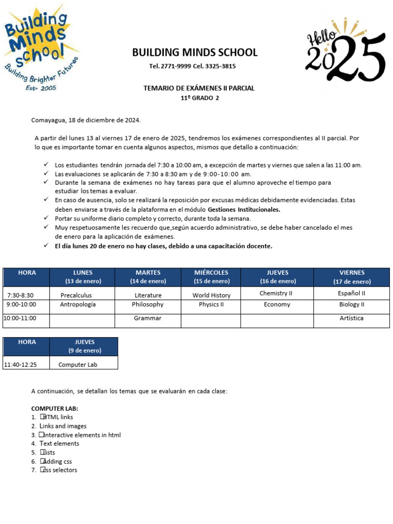 Temario Parcial 11 B | PDF