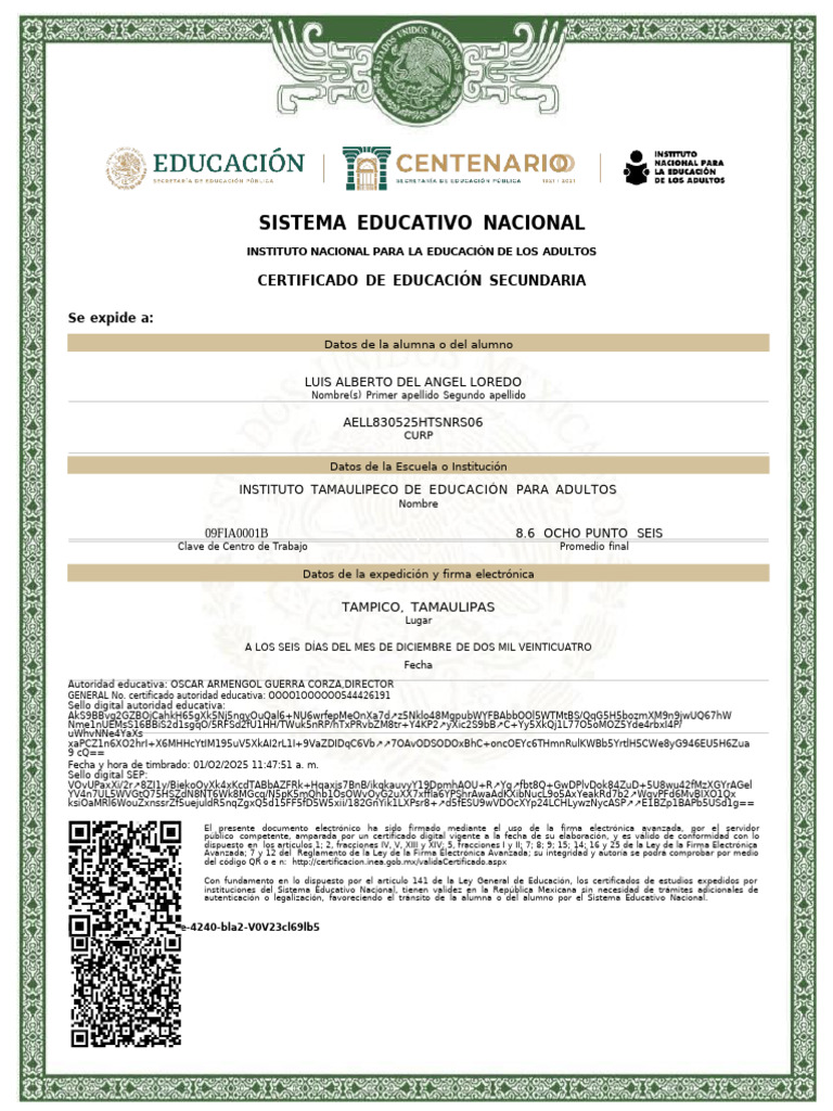 Certificado Inea SECUNDARIA | PDF