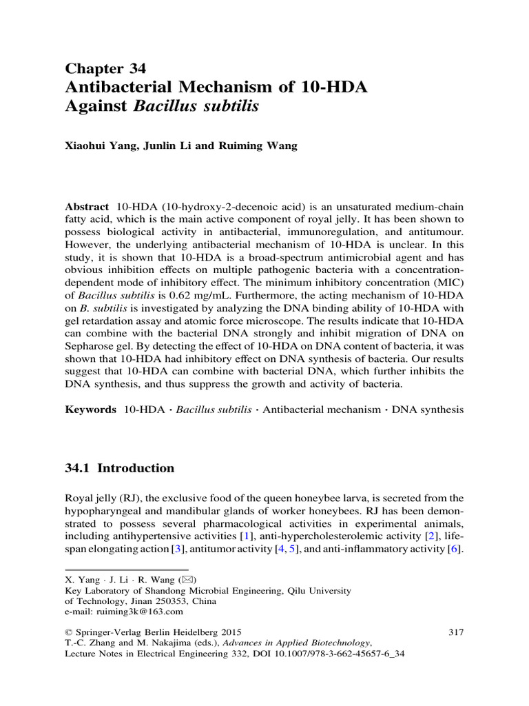 036-Chapter 34 Antibacterial Mechanism of 10-HDA Against Bacillus subtilis | PDF | Bacteria ...