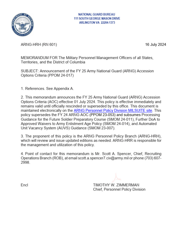 (PPOM 24-017) FY 25 ARNG Accession Option Criteria (AOC) | PDF ...