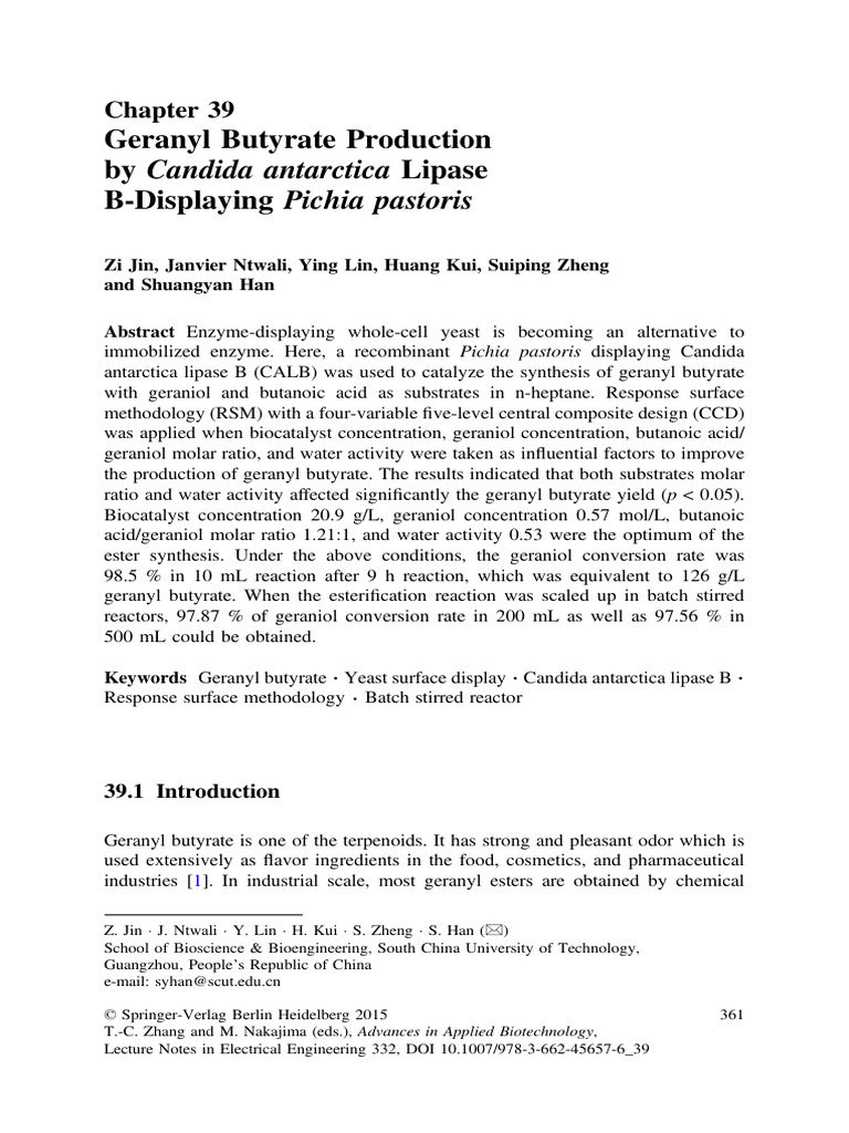 041-Chapter 39 Geranyl Butyrate Production by Candida antarctica Lipase ...
