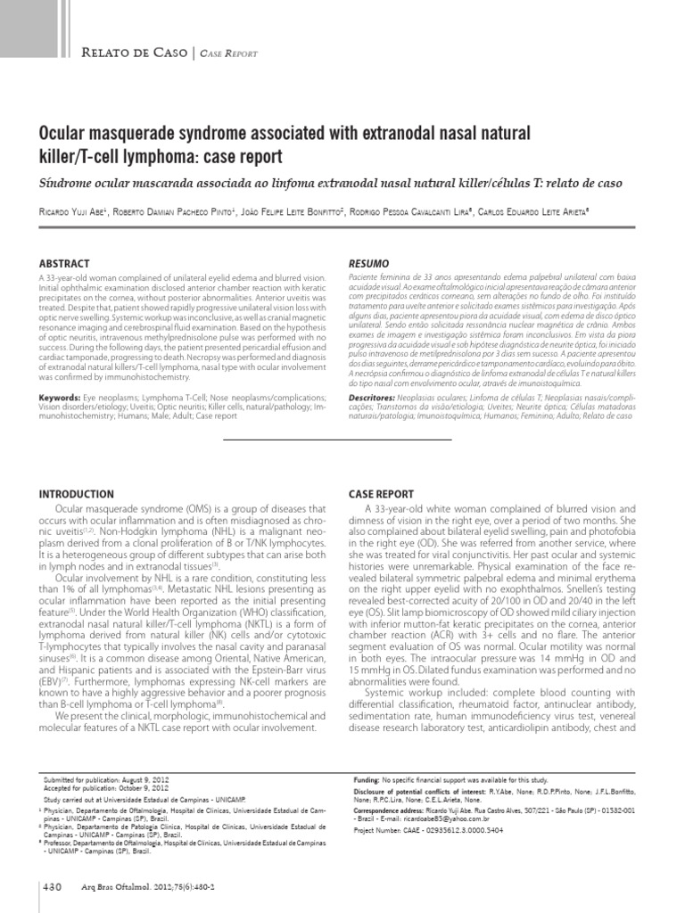 Ocular Masquerade Syndrome and NKTL Case | PDF | Lymphoma | Clinical ...