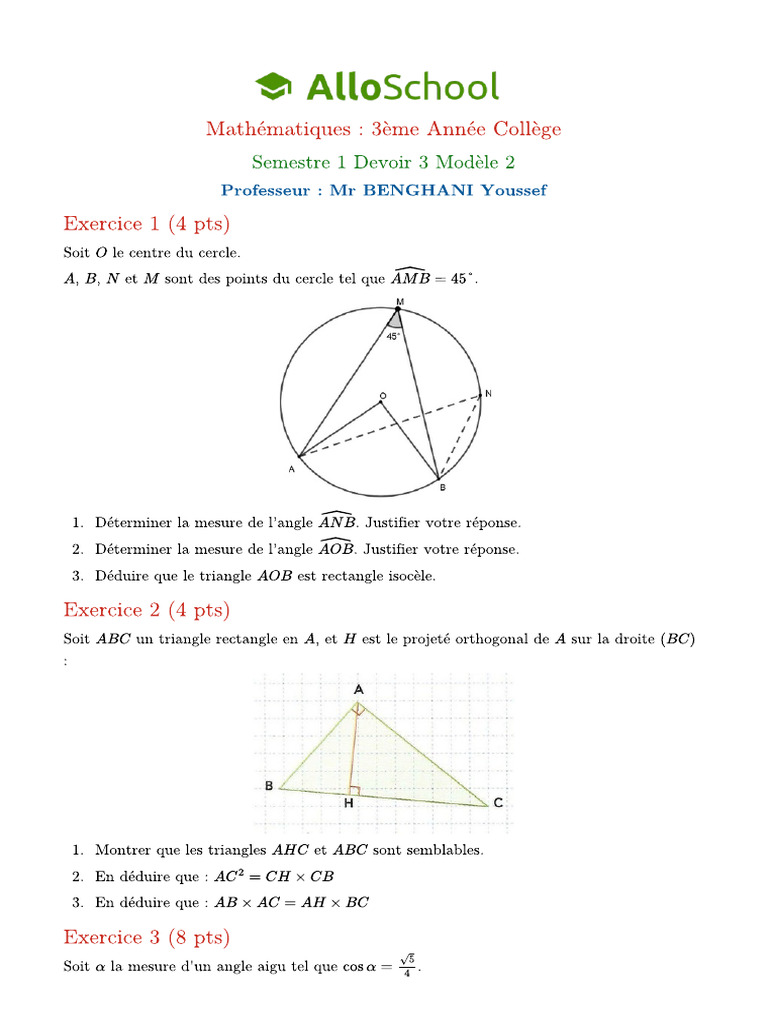 Math 3ac Semestre 1 Devoir 3 Modele 2 1 | PDF