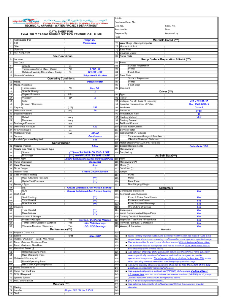 PUMP DATA SHEET ISO 5199 Format | PDF | Pump | Fluid Dynamics