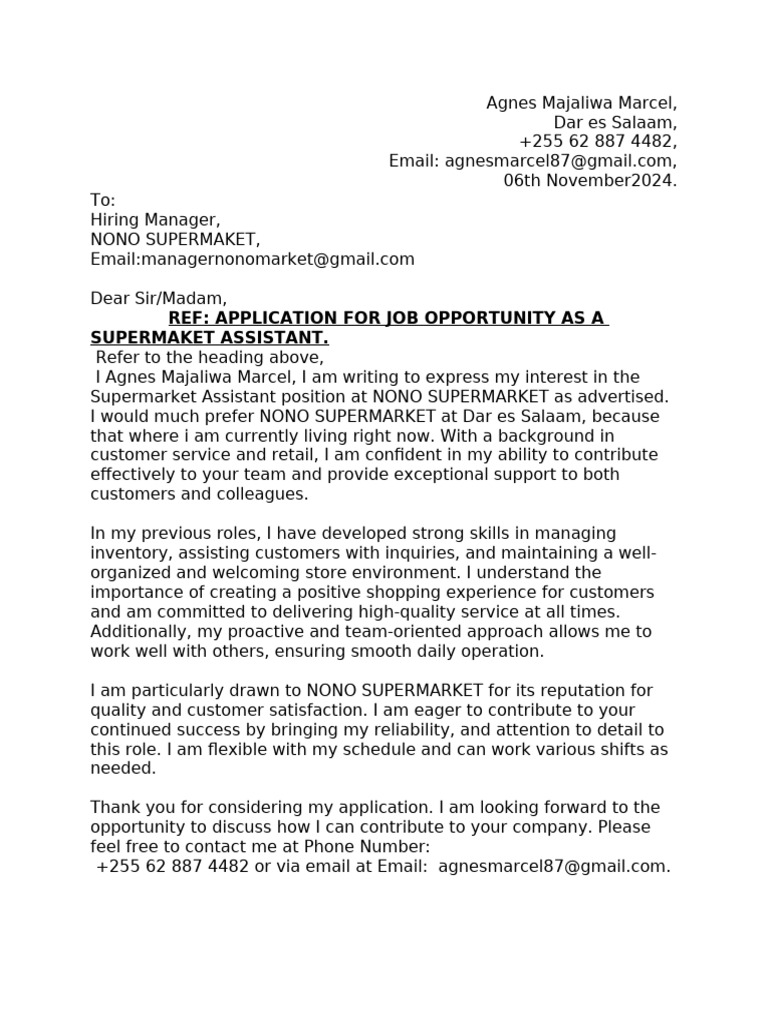 Agnes Majaliwa Marcel (LETTER) | PDF