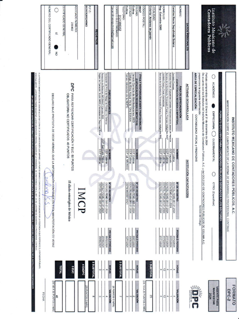 Anexo 2 Folio 10- Formato Dpc-2-Vigente 2024-Firmado | PDF