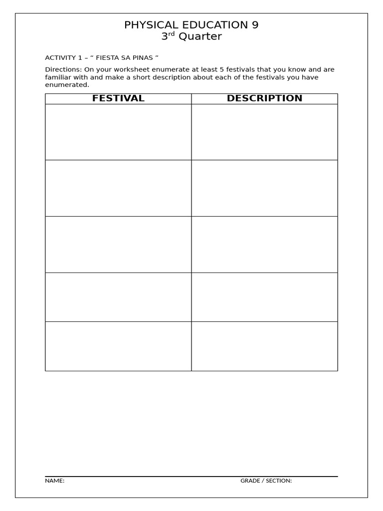 Pe9 3rd Quarter Activity 3 | PDF | Medical Specialties | Diseases And Disorders