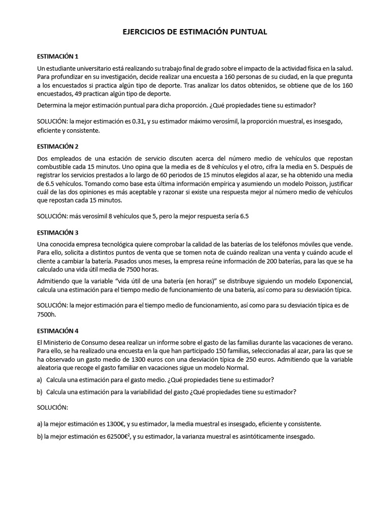 T504 Ejercicios de Estimación Puntual Propuestos | PDF | Estimador | Diferencia
