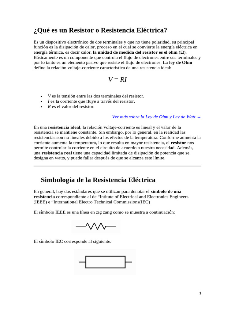 Qué Es Un Resistor o Resistencia Eléctrica | PDF | Resistor ...