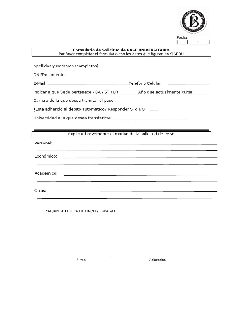 Formulario Solicitud de Pase | PDF