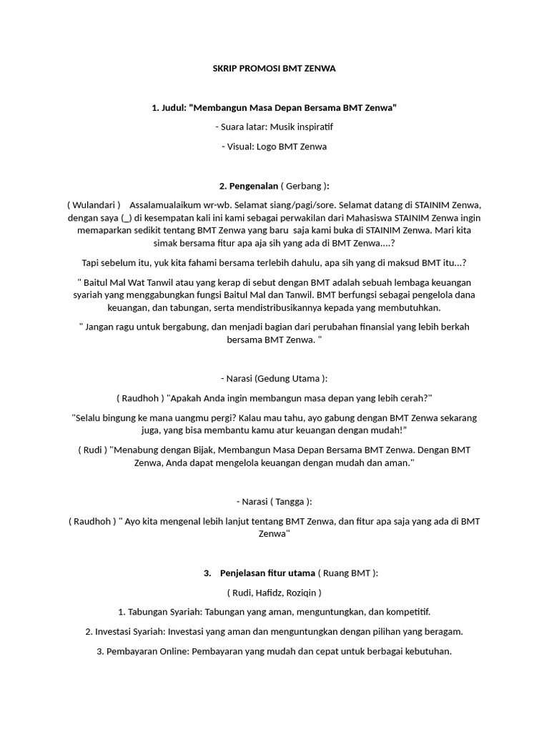 Skrip Promosi BMT Zenwa | PDF
