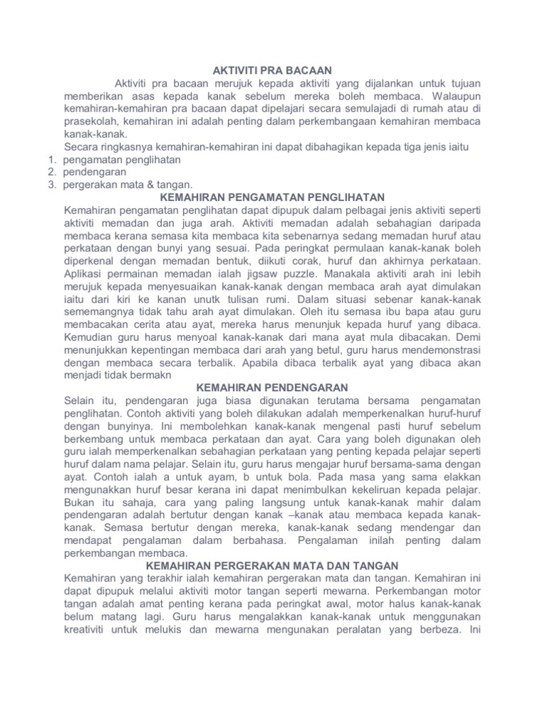 Aktiviti Pra Bacaan | PDF