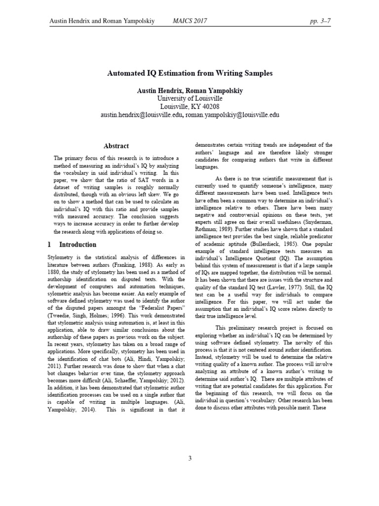 Automated IQ Estimation From Writing Sam | PDF | Intelligence Quotient ...