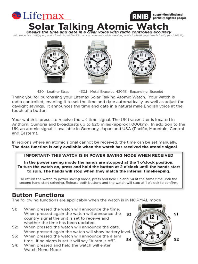 Lifemax Solar Atomic Talking Watch | PDF | Clock