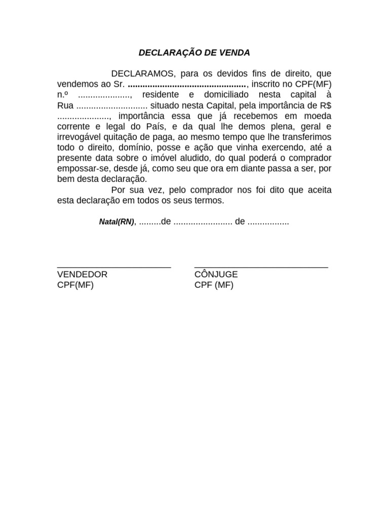 Declaração de Venda de Imóvel | PDF