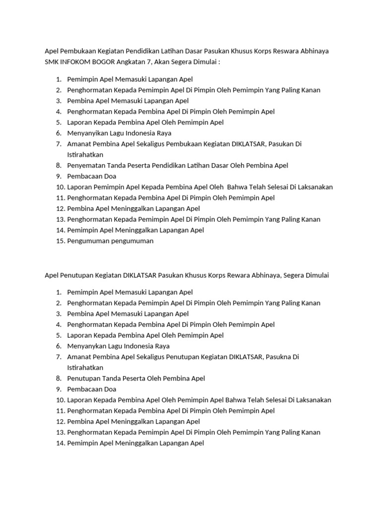 Teks Apel Pembukaan & Penutupan | PDF