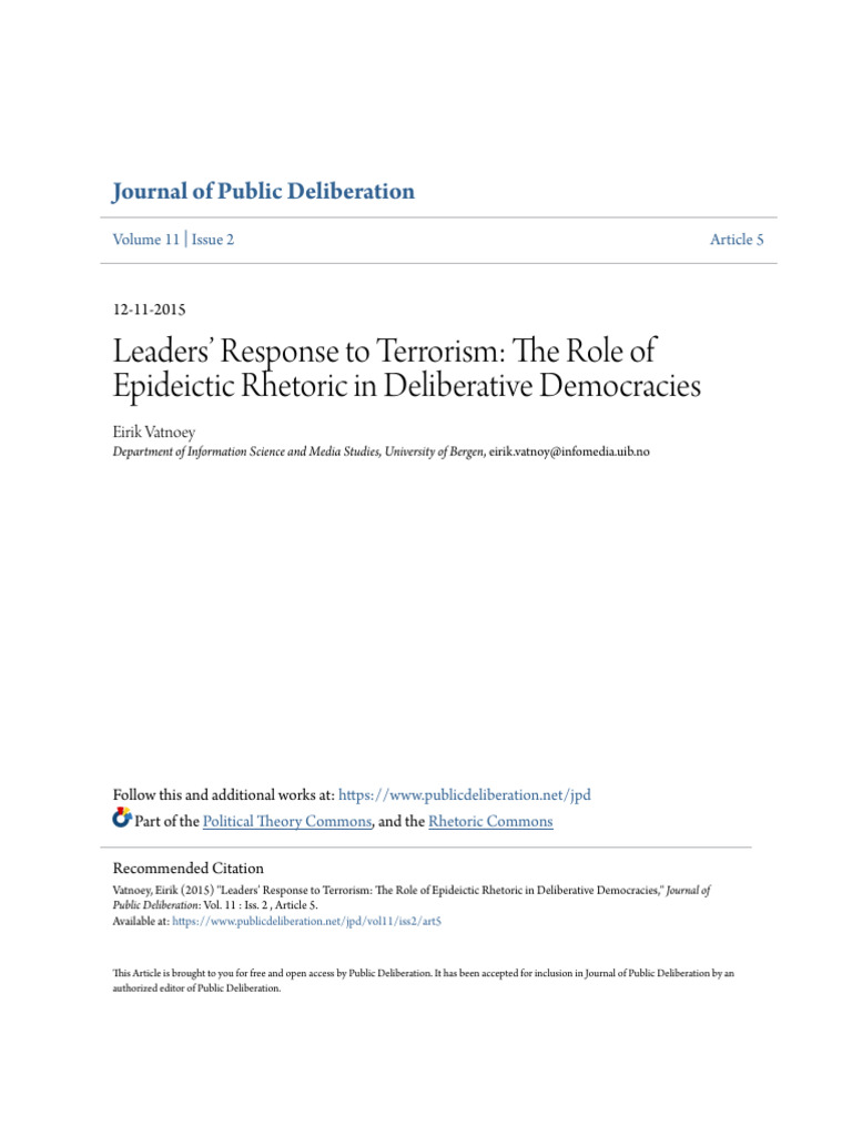 The Role of Epideictic Rhetoric in Deliberative Democracies | PDF ...