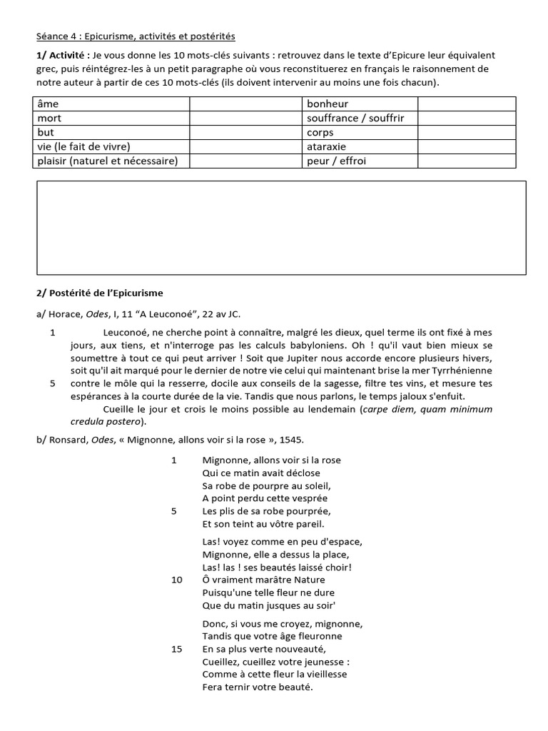 Epicurisme : Activités et Influences | PDF