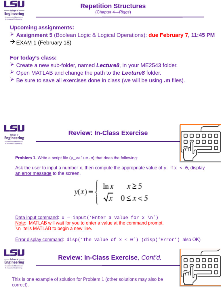 Lecture 8 Repetition Structures (1) | PDF | Control Flow | Matlab