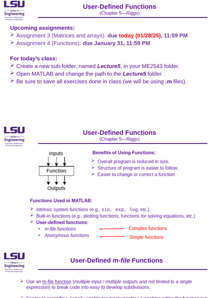 Lecture 5 User Defined Functions | PDF | Matrix (Mathematics) | Matlab Lecture 5 User Defined Functions | PDF | Matrix (Mathematics) | Matlab